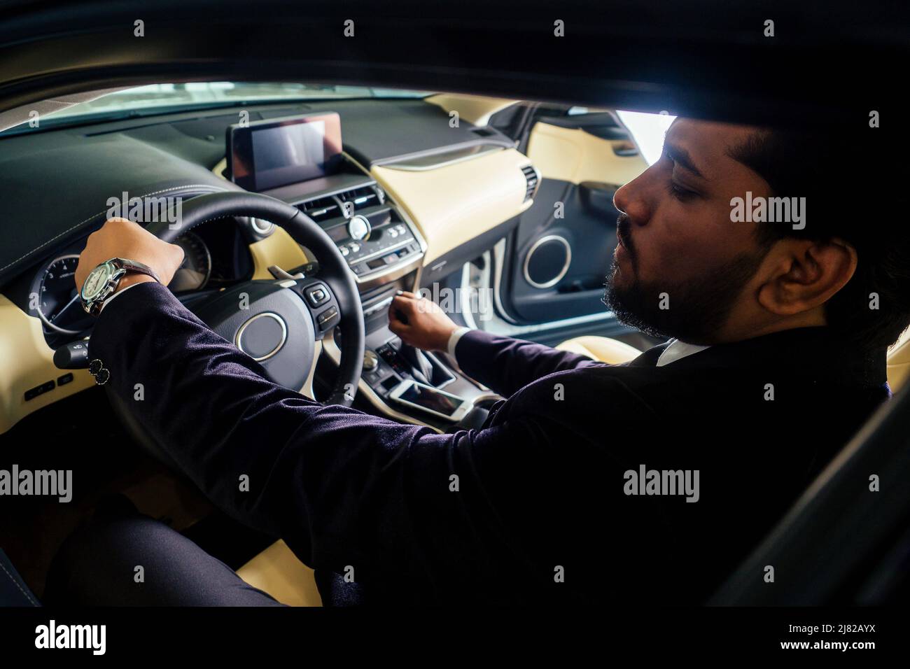 Rich indian businessman in formal wear drive car Stock Photo - Alamy