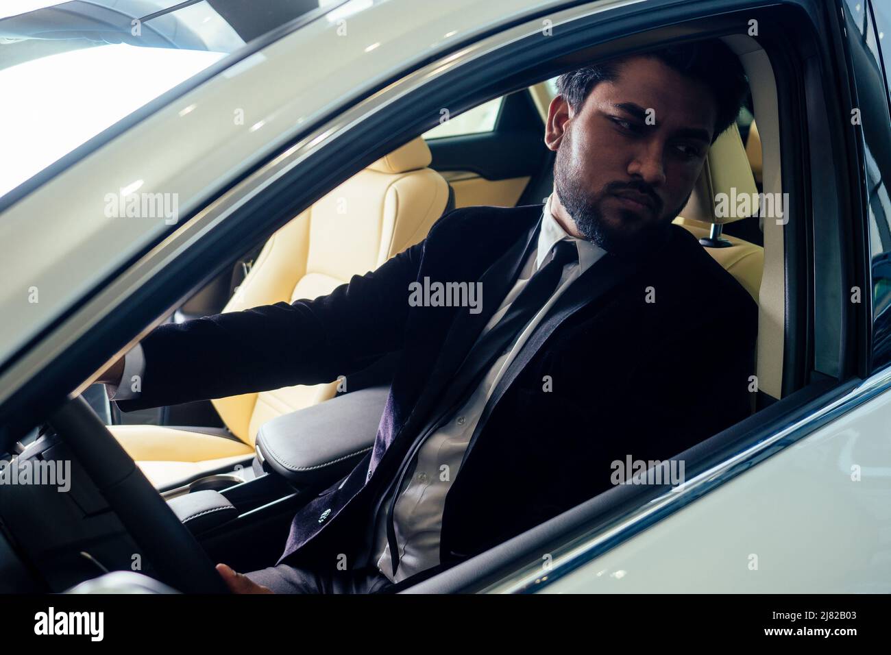 Rich indian businessman in formal wear drive car Stock Photo - Alamy