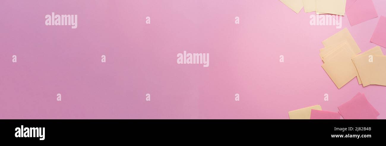 top view of empty pastel paper notes on pink, banner Stock Photo - Alamy
