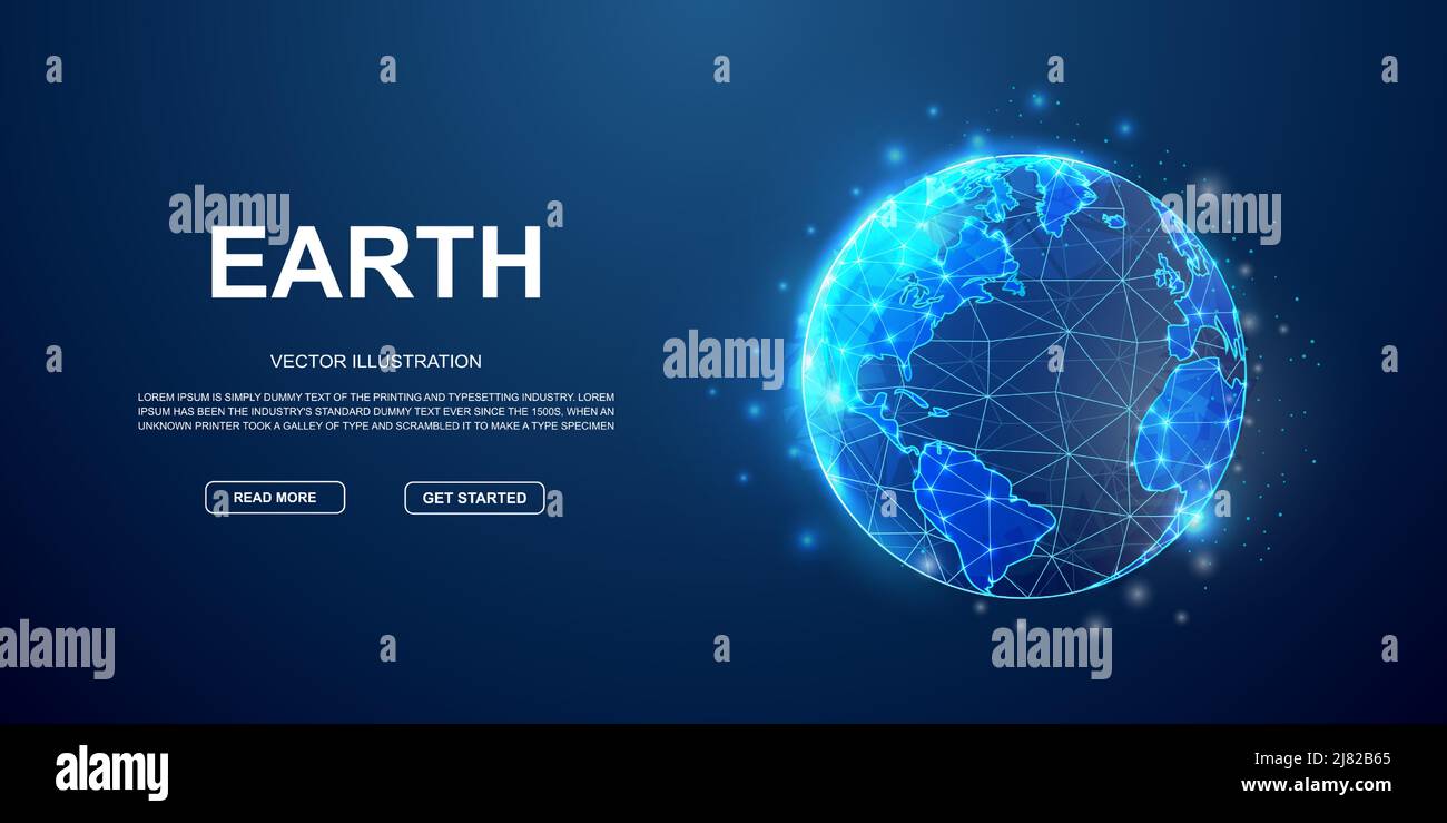 Earth 3d low poly symbol with connected dots for blue landing page ...
