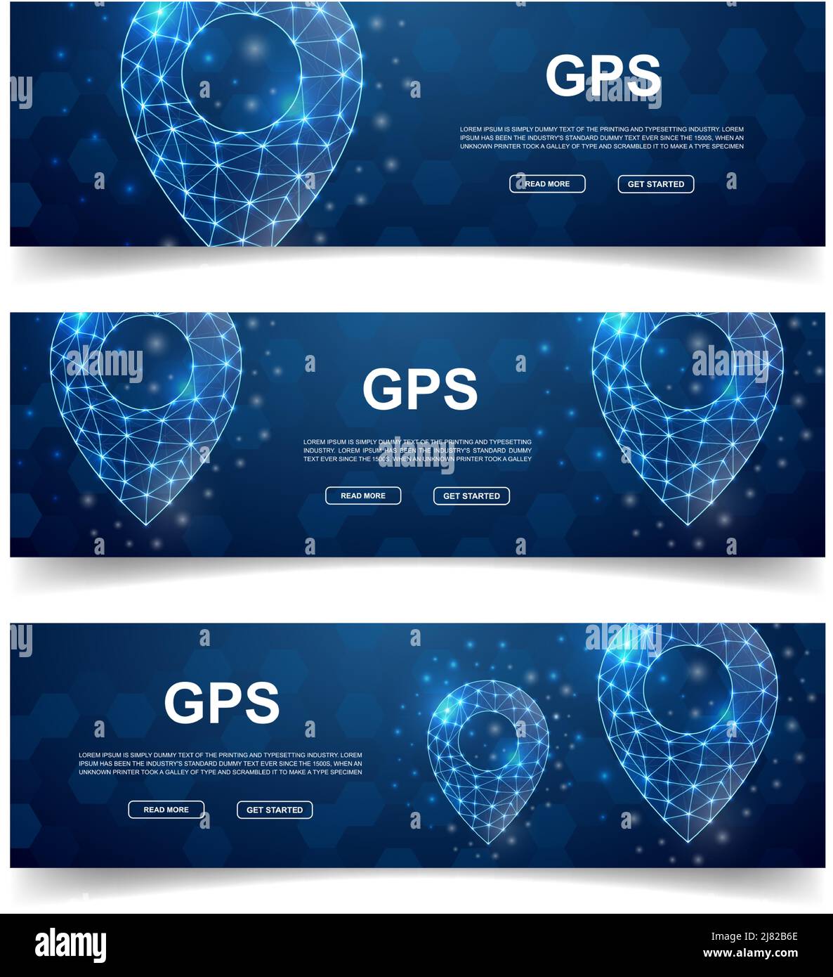 Set of three Location pin horizontal banners. Horizontal illustration ...