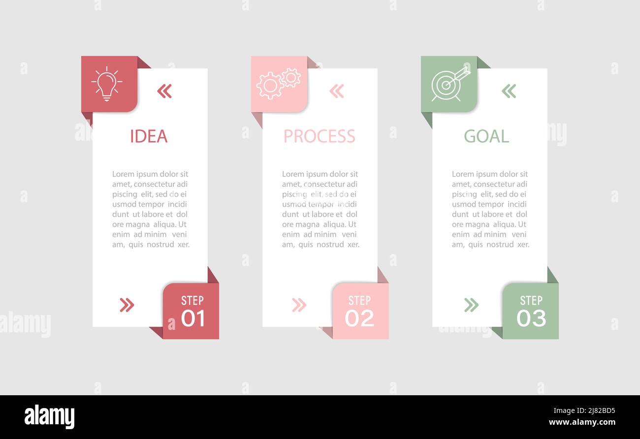 Business infographics. 3 stages of achieving the goal. Stages of the ...