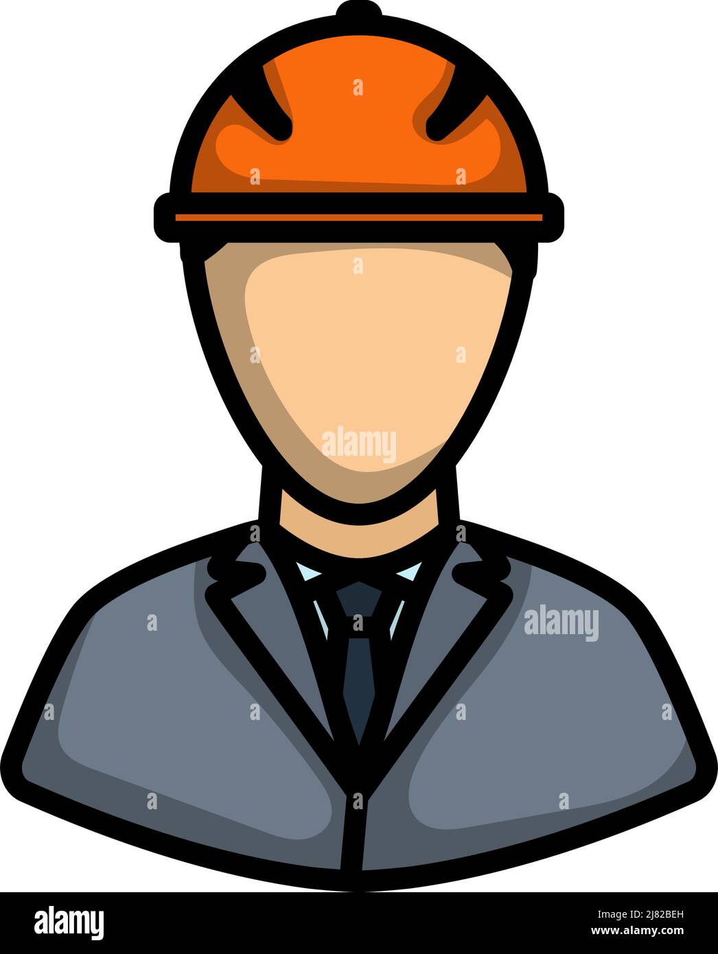 Icon Of Construction Worker Head In Helmet. Editable Bold Outline With ...