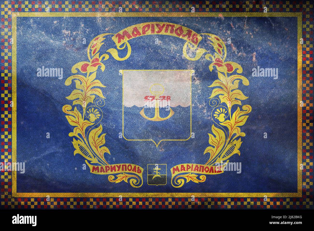 Top view of flag Mariupol, Ukraine. Ukrainian travel and patriot ...