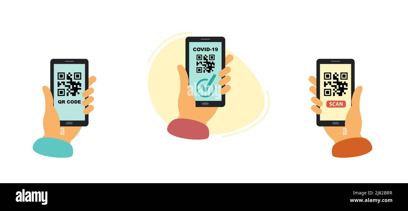 Scan the QR code with the phone. smartphone in hand. QR code for mobile ...