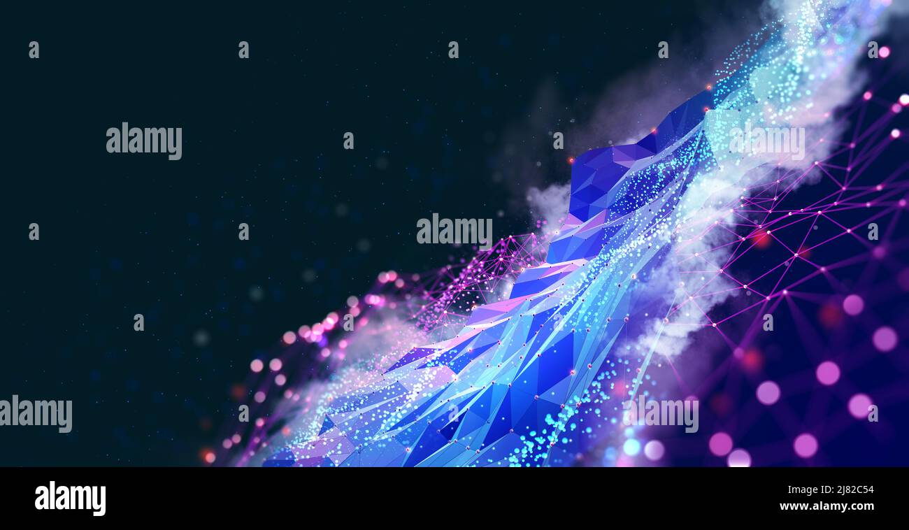 Abstract neural network 3D illustration. Big data concept. Global database and artificial ...