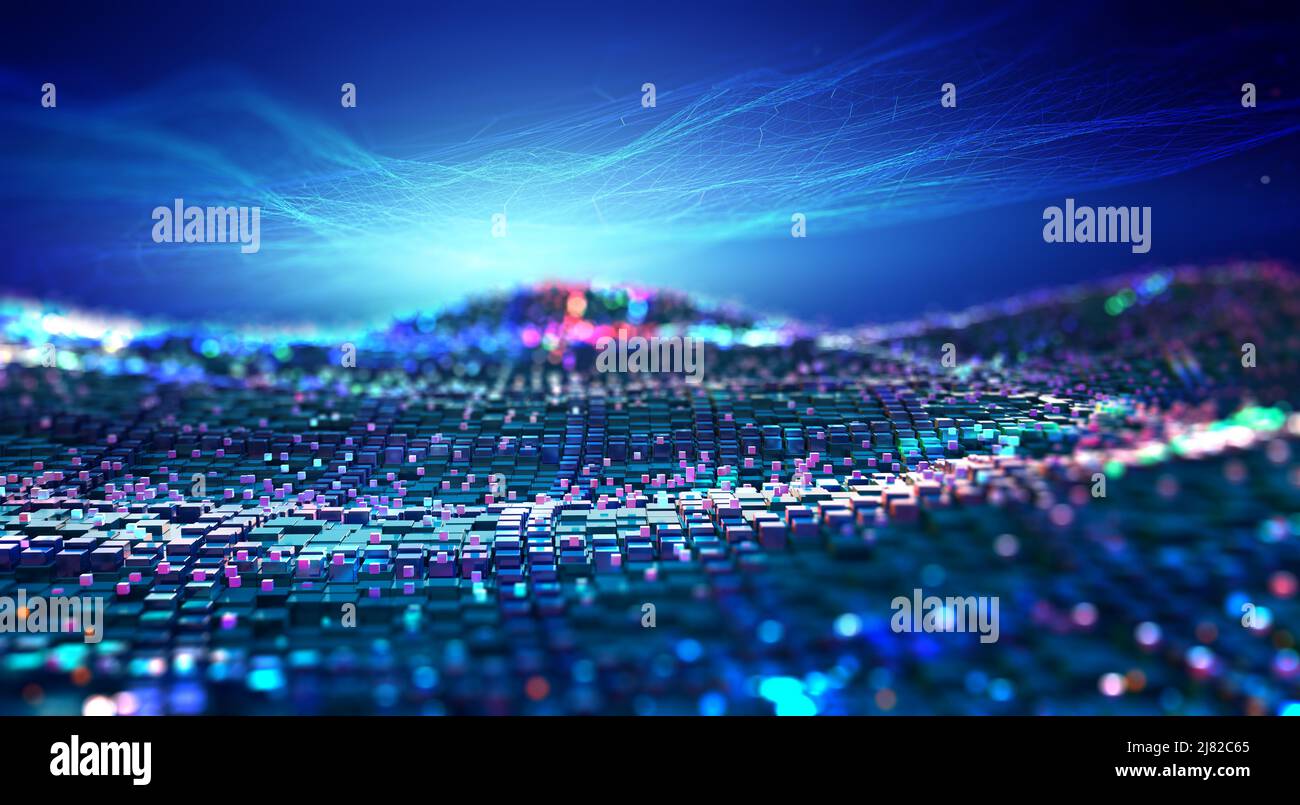 Cyber field. Blockchain, high-tech background and information clusters ...