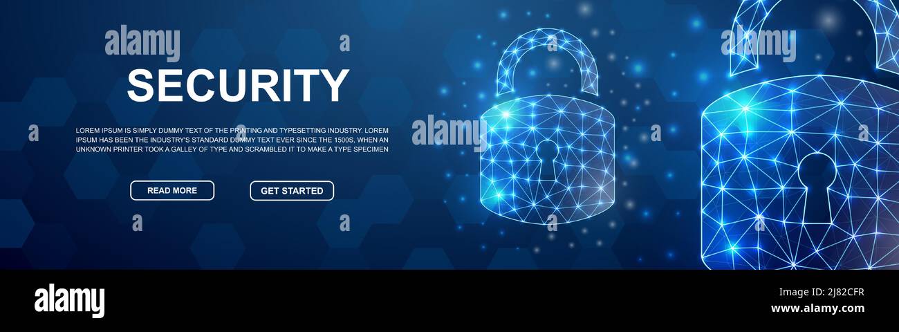 Lock polygonal horizontal banner. Antivirus low poly symbol for head ...