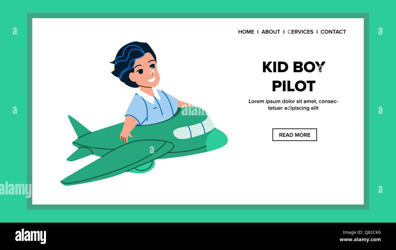 Kid Boy Pilot Flying In Airplane Transport Vector Stock Vector Image ...