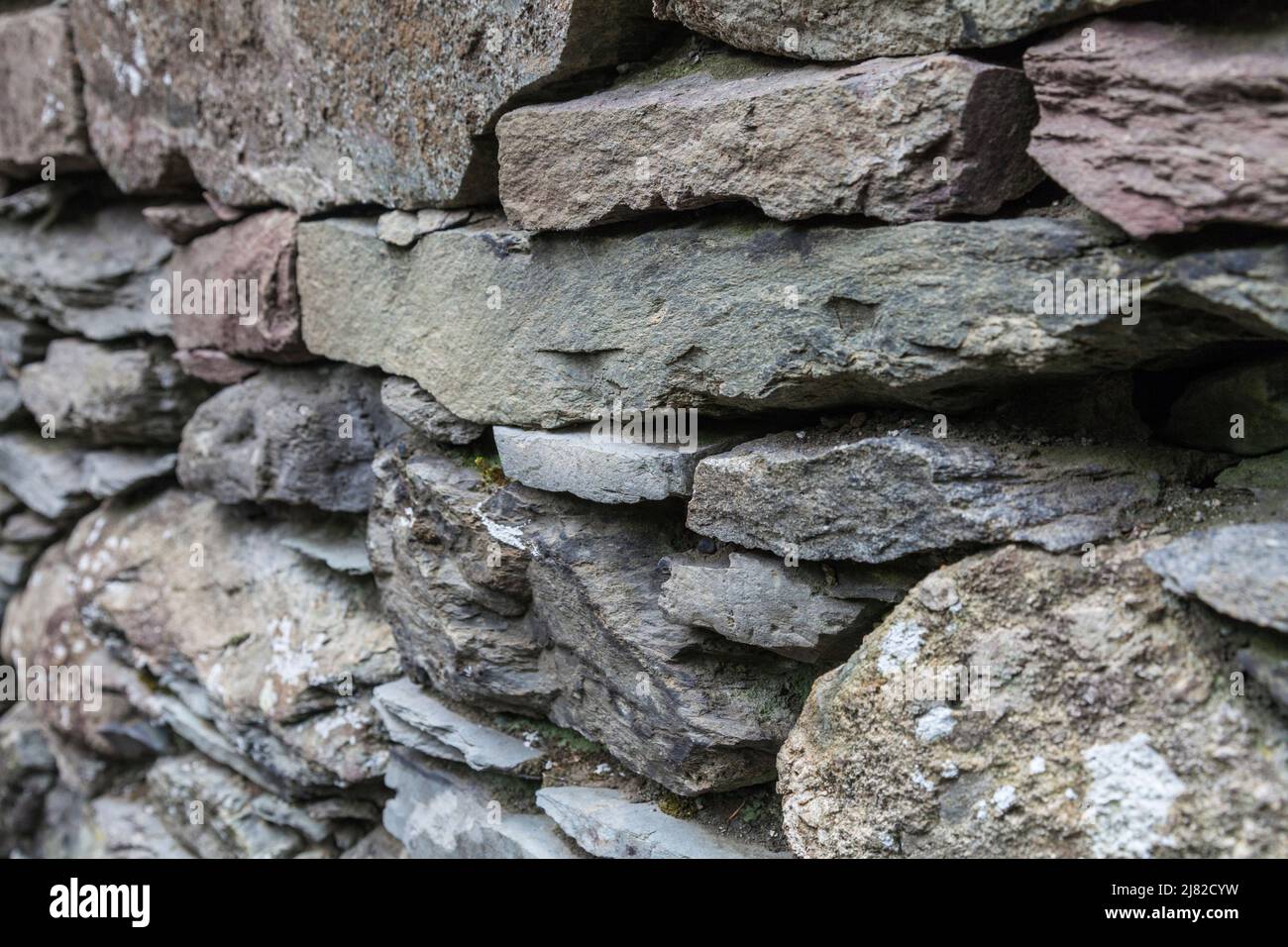 Close up of slate stone wall in Grasmere,Lake District,England,UK Stock ...