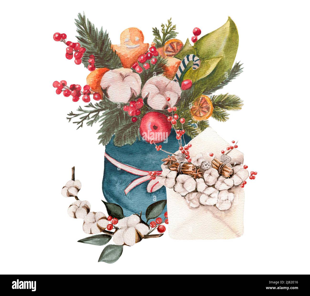 Christmas house with cotton and berry Stock Photo - Alamy