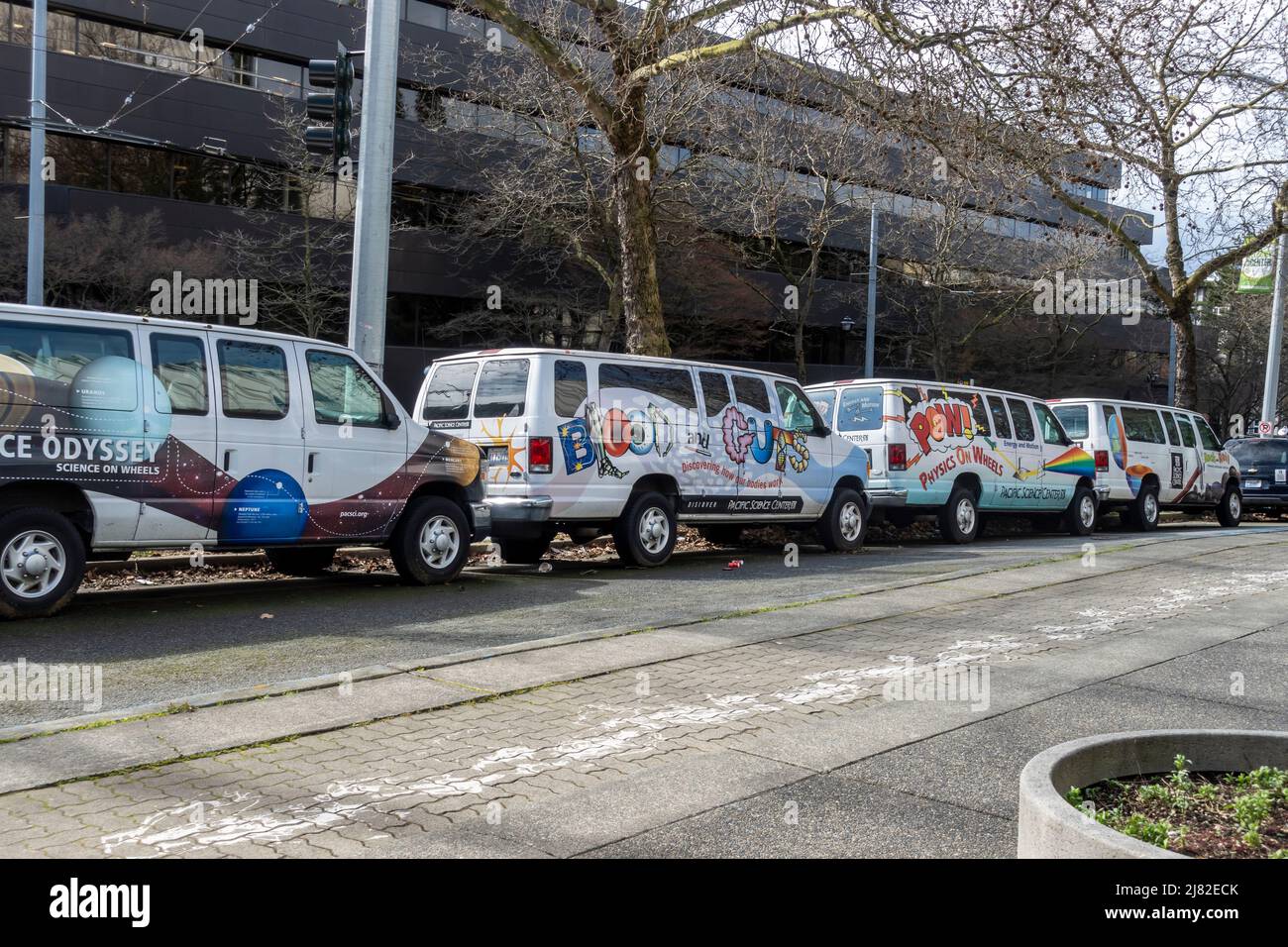Seattle, WA USA - circa April 2022: View of a fleet of vans outside of ...