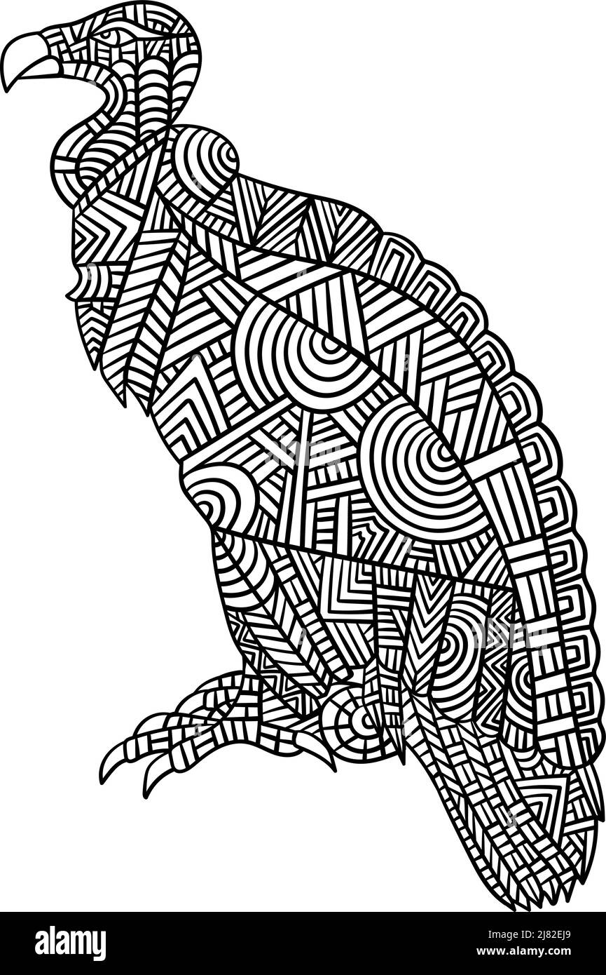 Hooded Vulture Mandala Coloring Pages for Adults Stock Vector Image ...