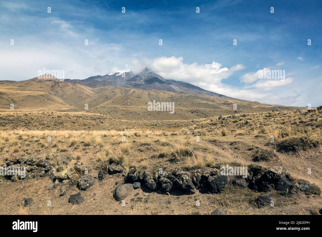 The ice cap on the summit of the snow-capped and dormant compound ...