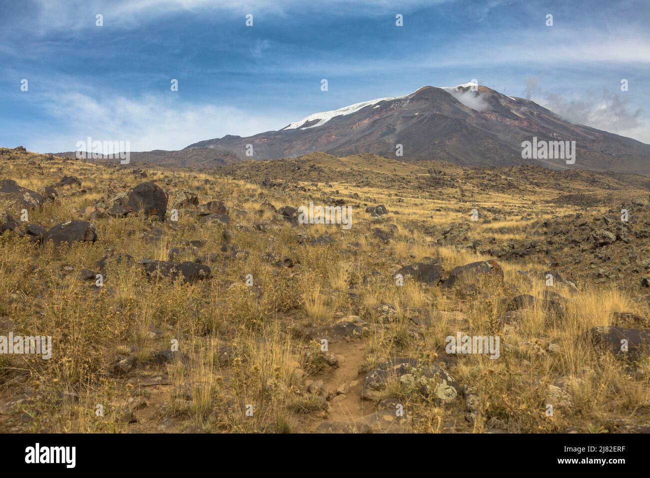 The ice cap on the summit of the snow-capped and dormant compound ...