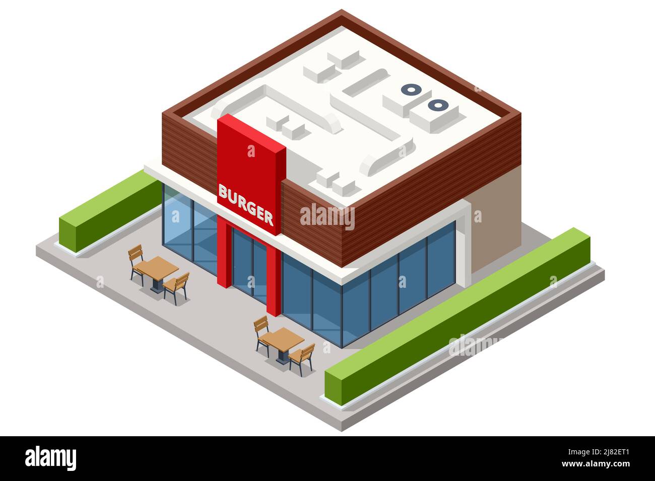 Isometric Facade of Fast Food Store Restaurant. Fast food restaurant ...