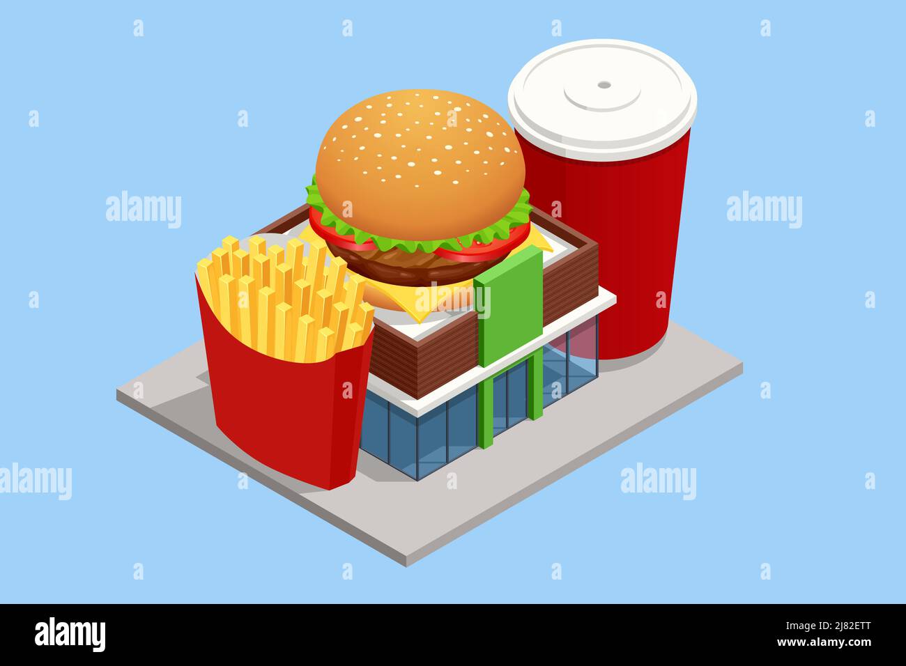 Isometric Facade of Fast Food Store Restaurant. Fast food restaurant ...