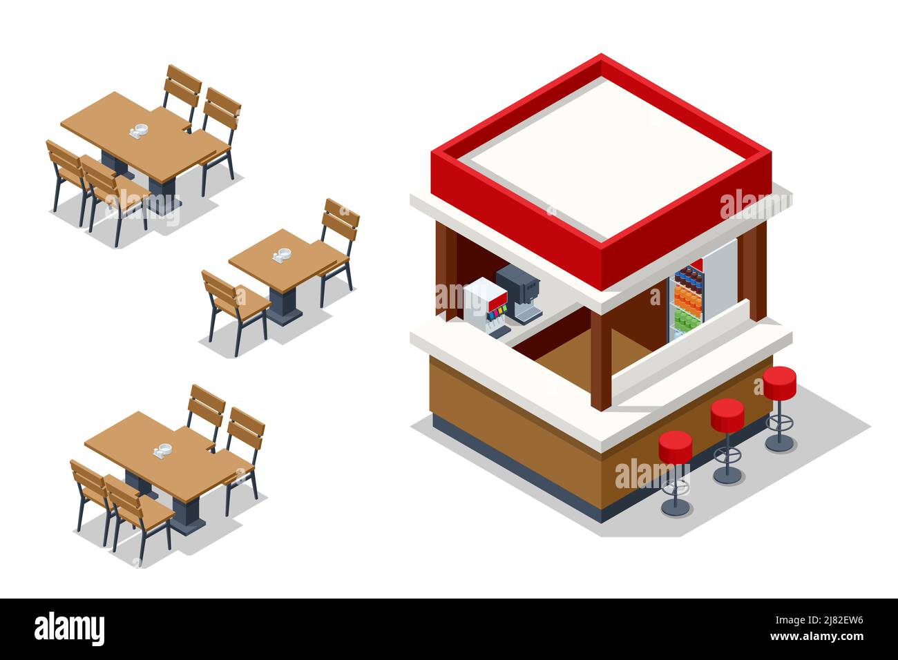 Isometric Facade of Fast Food Store Restaurant. Fast food restaurant ...