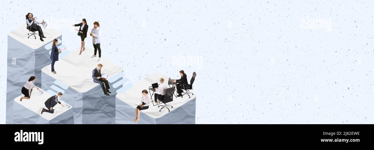 Contemporary artwork. Business people, epmloyees working, doing ...