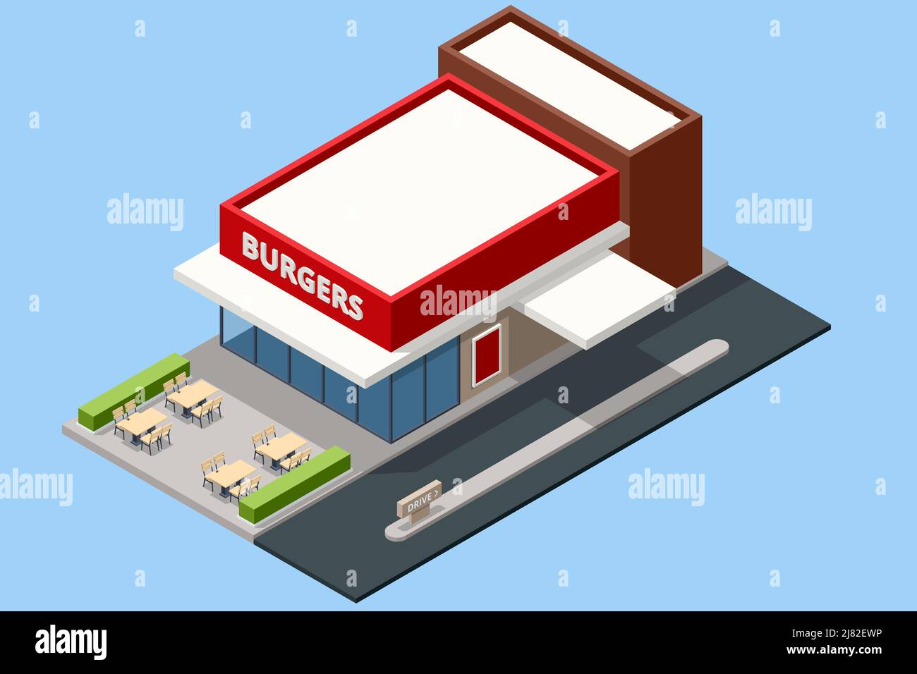Isometric Facade of Fast Food Store Restaurant. Fast food restaurant ...