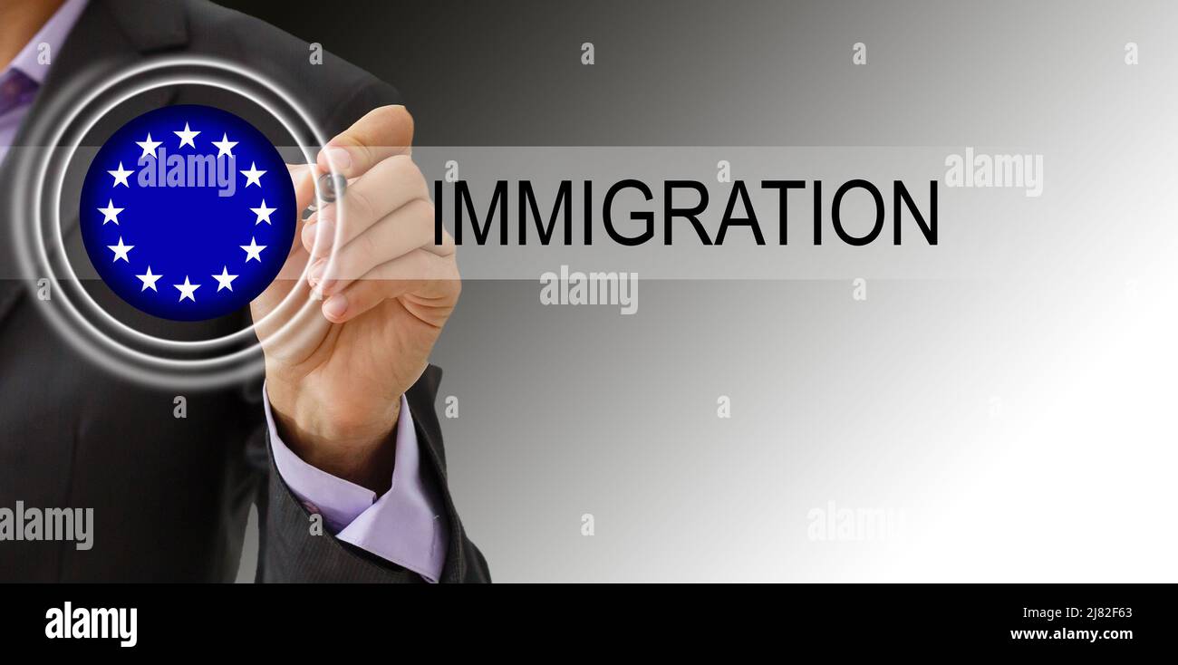 Flag of European Union, EU flag and the inscription immigration Stock ...