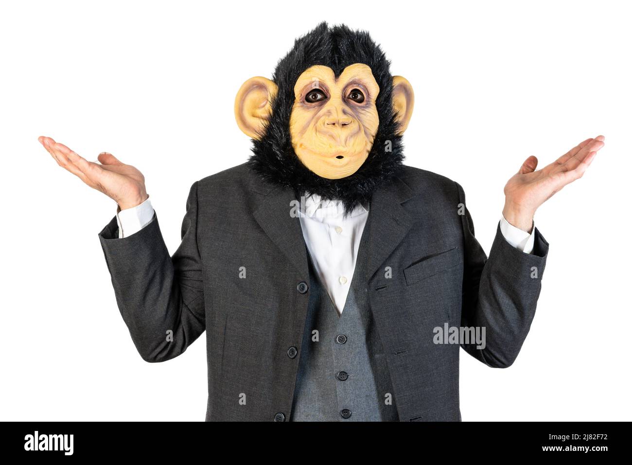 Monkey man making doubt gesture. Unsure with a decision Stock Photo - Alamy