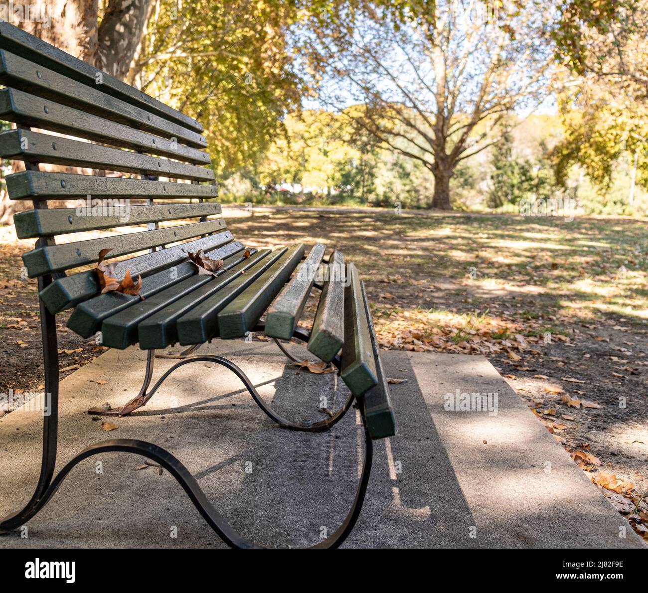 Benches within the grounds of Hyde Park, an inner-city public open ...