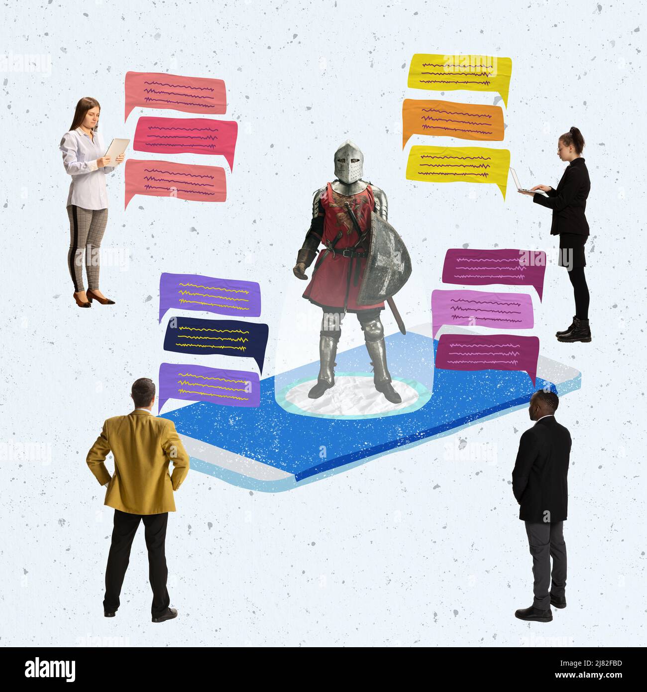 Contemporary art collage. Employees, programmers working on development ...