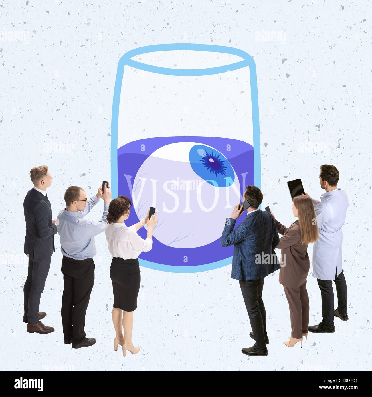 Contemporary art collage. Employees, programmers working on development ...