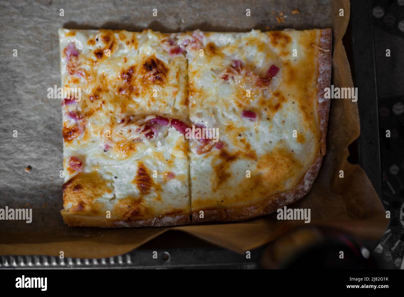 Tarte Flambe. Alsatian pizza. National regional cuisine. France Stock ...