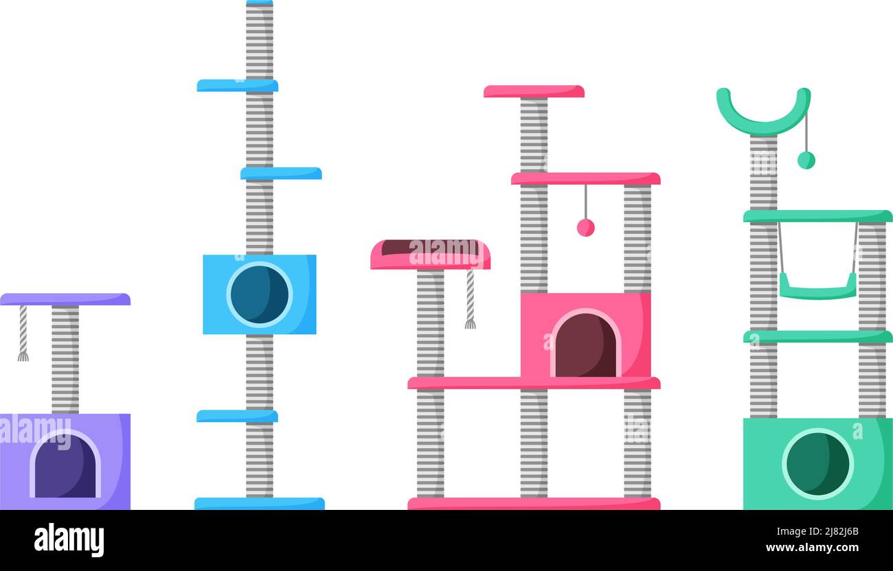 Cat trees and scratching posts set. Cat playground with claw sharpeners ...
