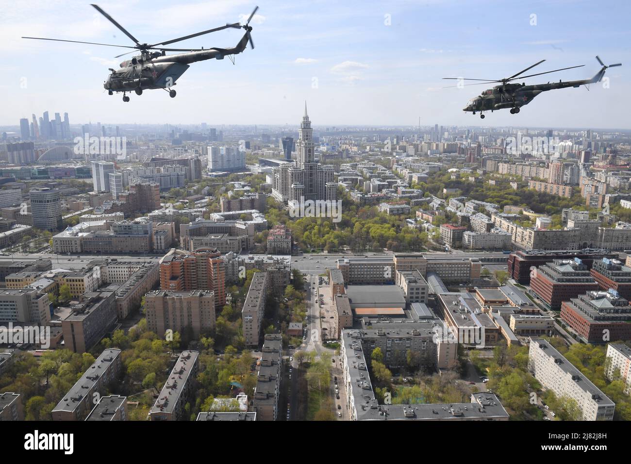 Moscow region. The AMST E-8 helicopters in the sky over Moscow during ...
