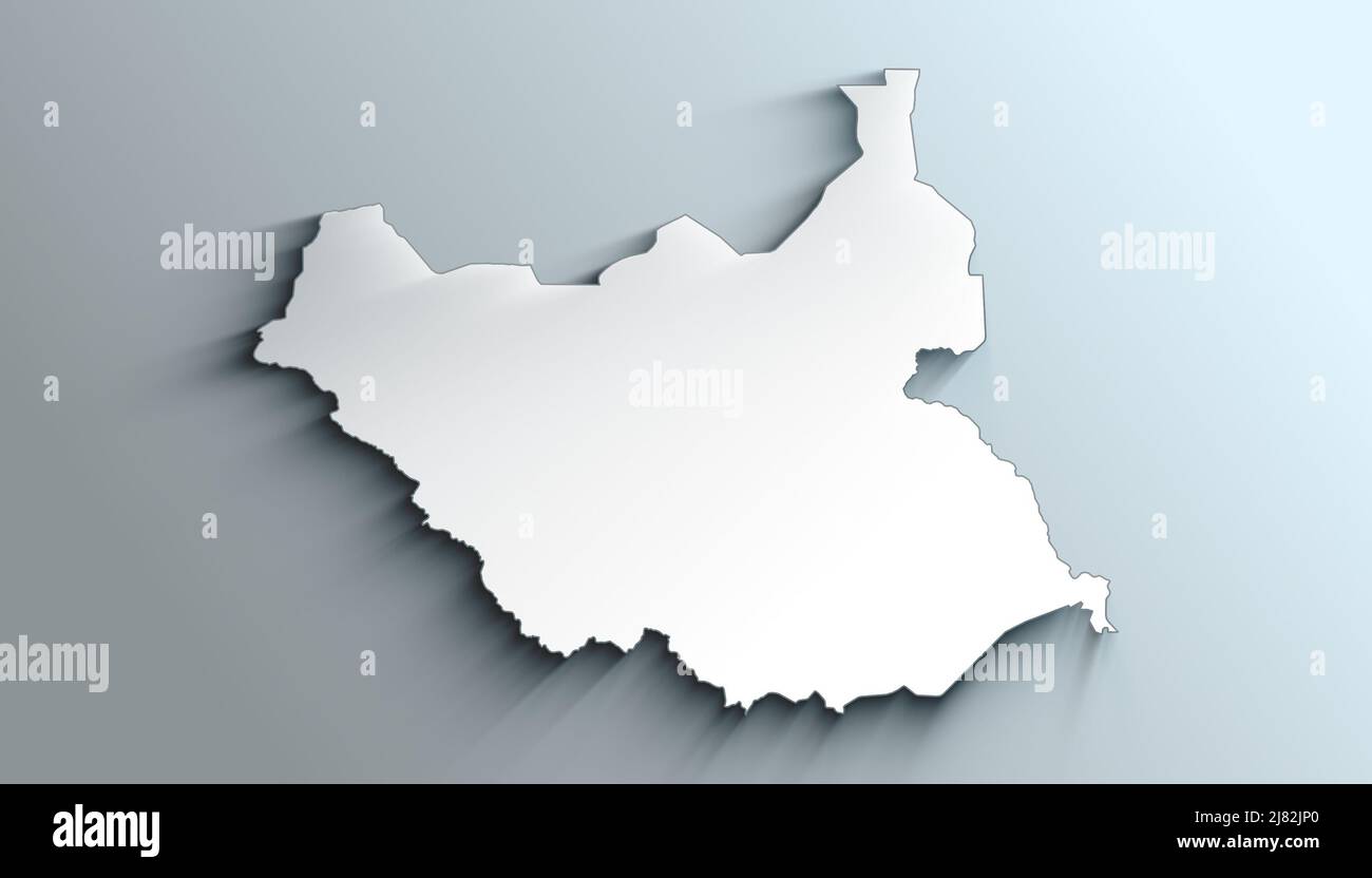 Country Political Geographical Map of South Sudan with Shadows Stock ...