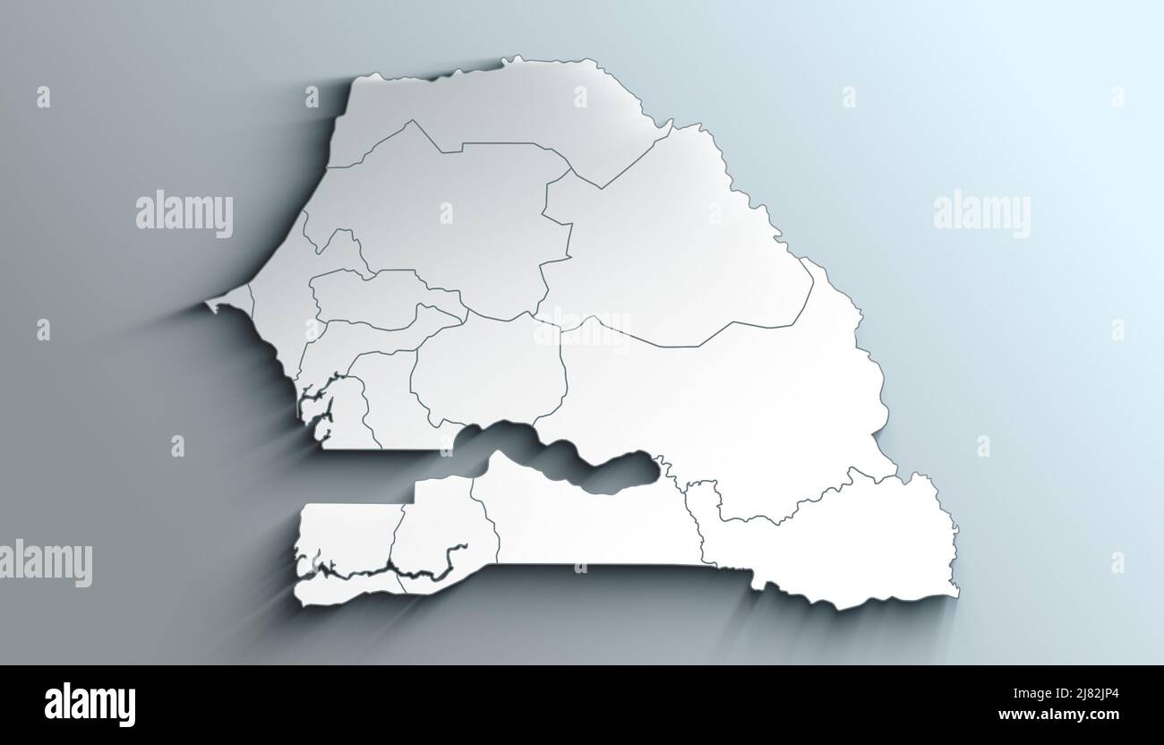 Country Political Geographical Map of Senegal with Regions with Shadows ...