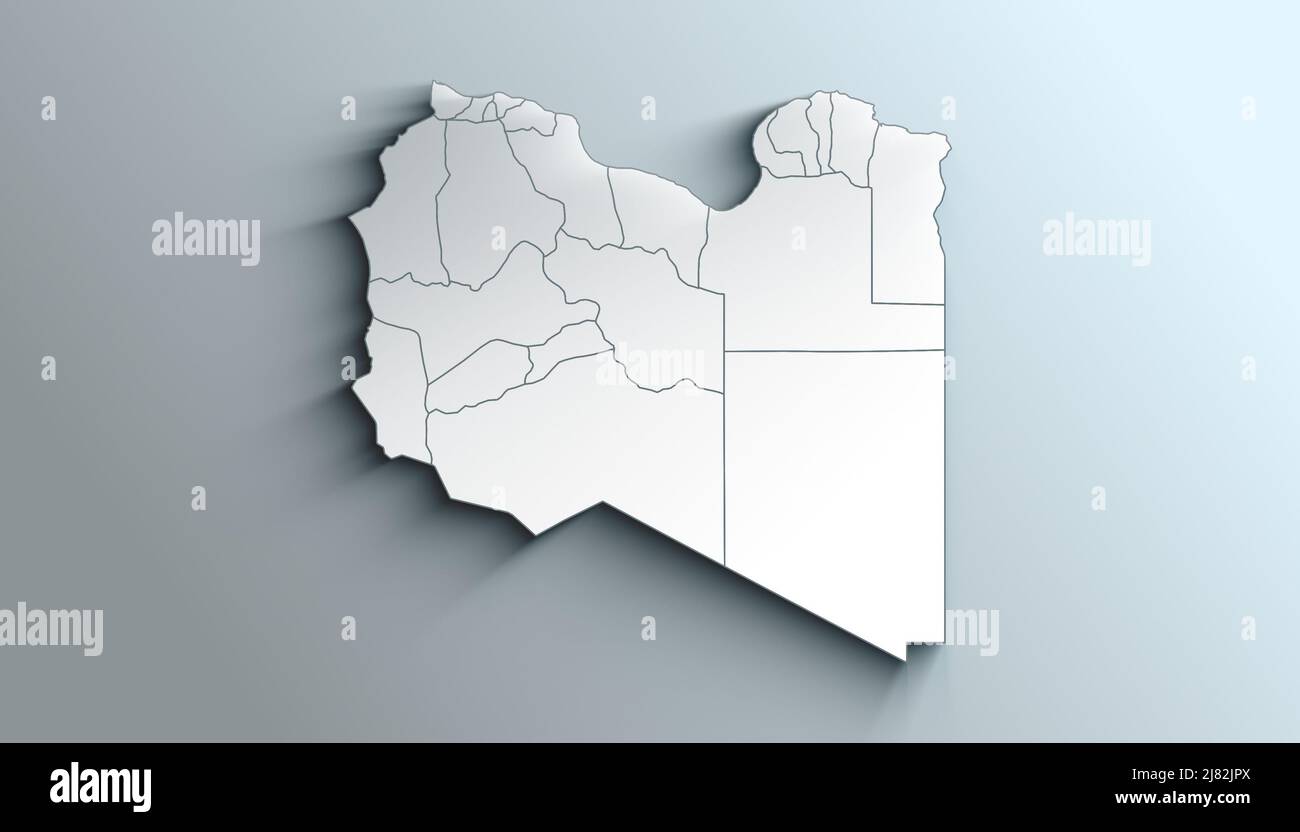 Country Political Geographical Map of Libya with Districts with Shadows ...