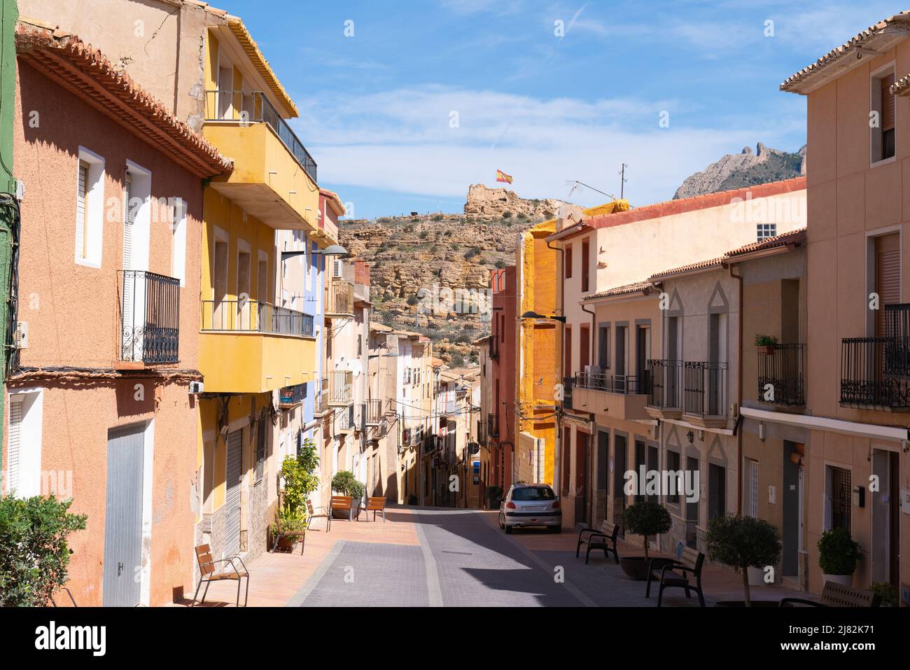 Busot Spain street view to castle village tourist attraction near El ...