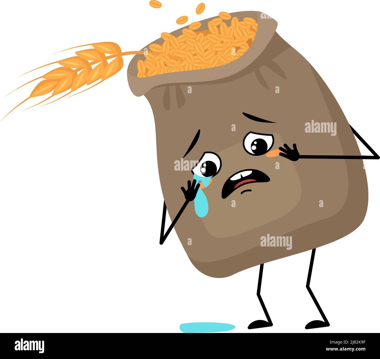 Cute sack of wheat and ear character with crying and tears emotion, sad ...