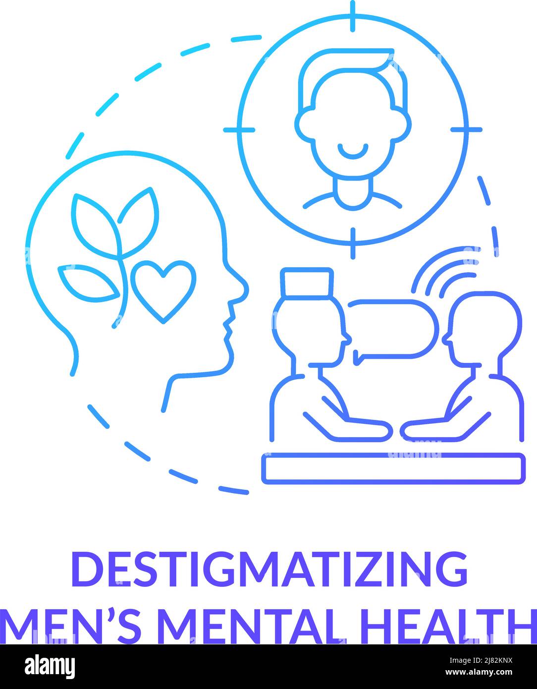 Destigmatizing men mental health blue gradient concept icon Stock ...