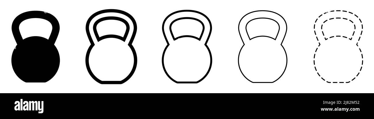 Kettlebell icon. Set of different kettlebell. Vector illustration. Kettlebell for a sports hall ...
