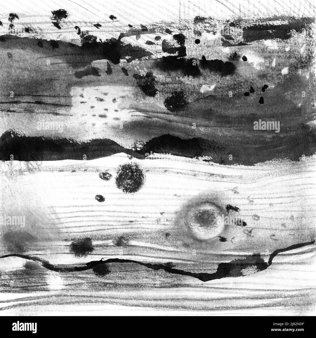 Abstract landscape ink hand drawn illustration. Black and white ink ...