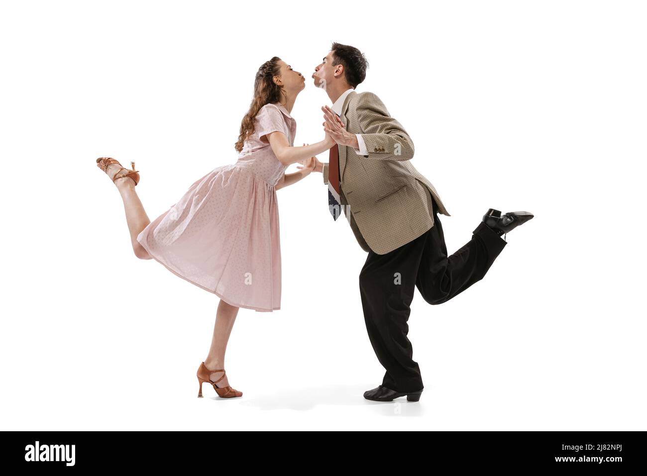 Young Man And Woman In Vintage Retro Style Outfits Dancing Social Dance