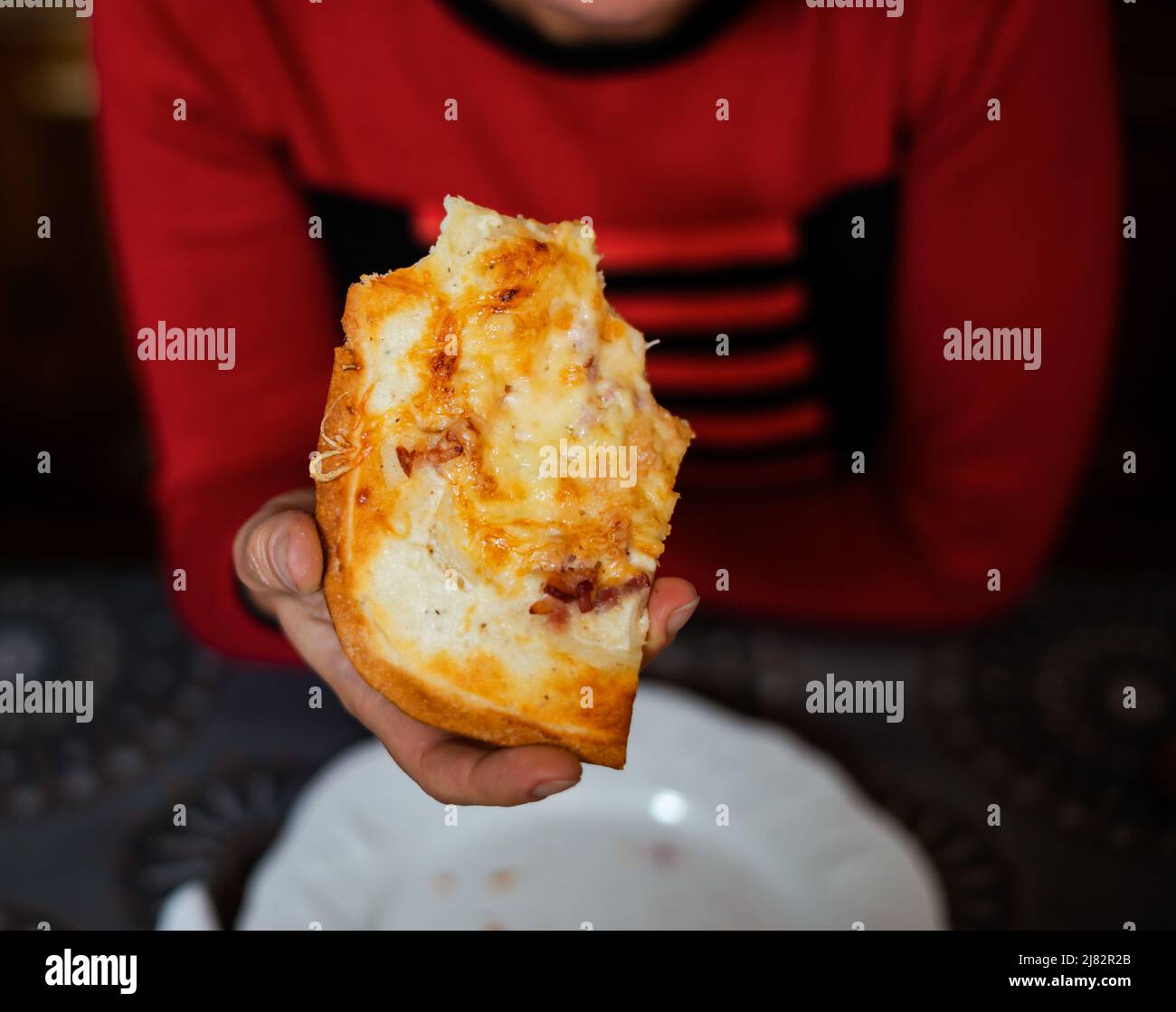 Tarte Flambe. Alsatian pizza. National regional cuisine. France Stock ...