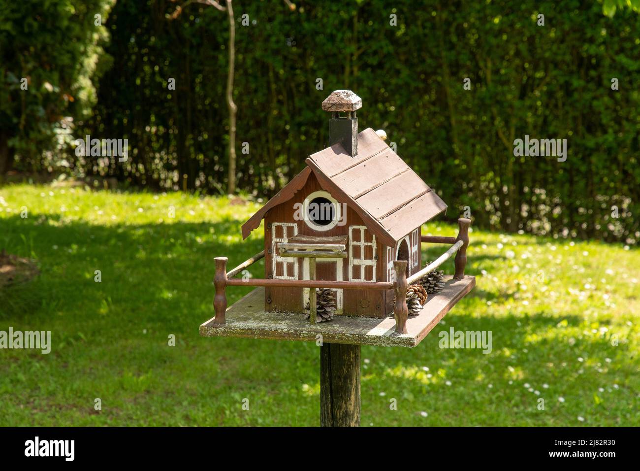 Beautiful bird house on the way in the garden Stock Photo - Alamy