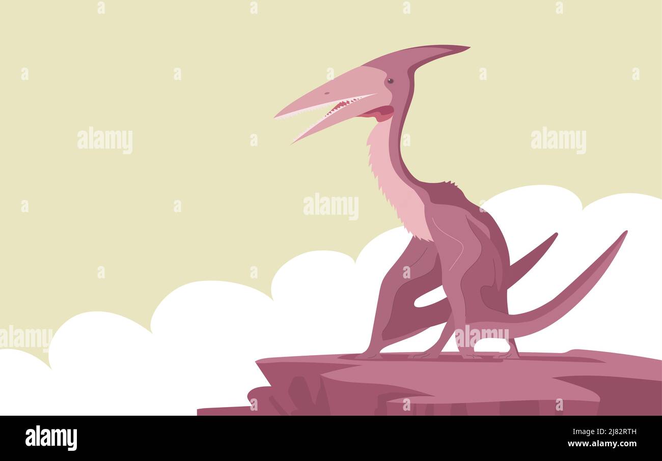 Ancient flying large pangolin pterosaur on top of a rock. Predatory ...