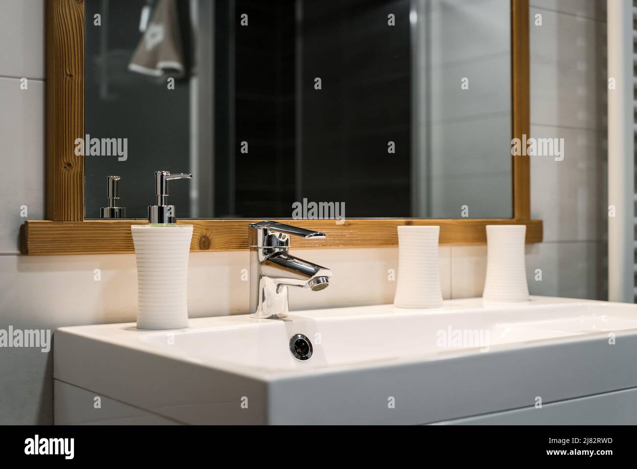 New shower cabin after renovation. Purity and freshness. Construction ...