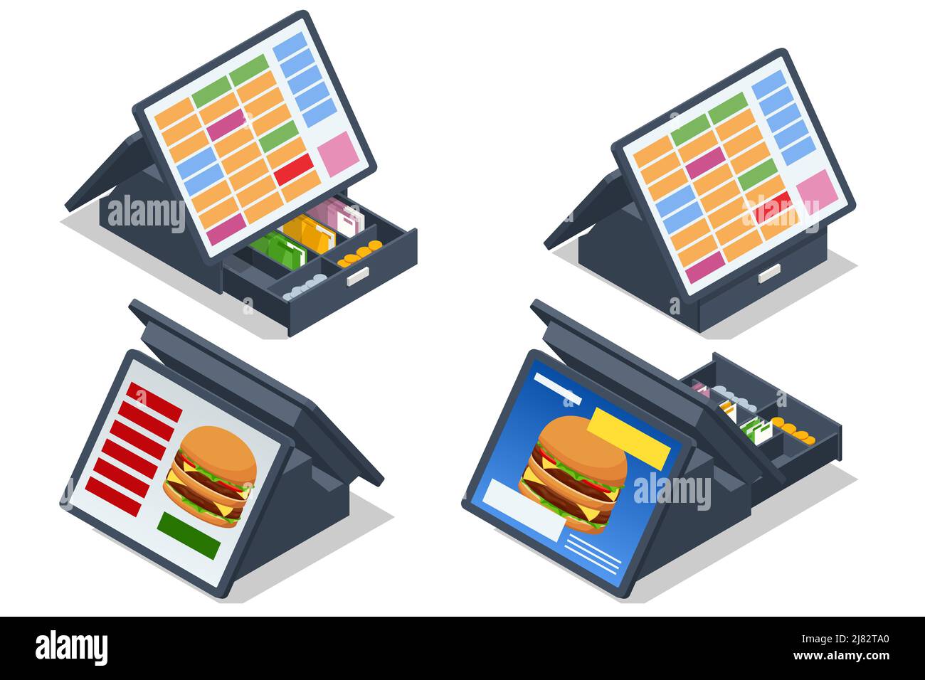 Isometric Fast food checkout terminal. Card payment terminal in fast ...