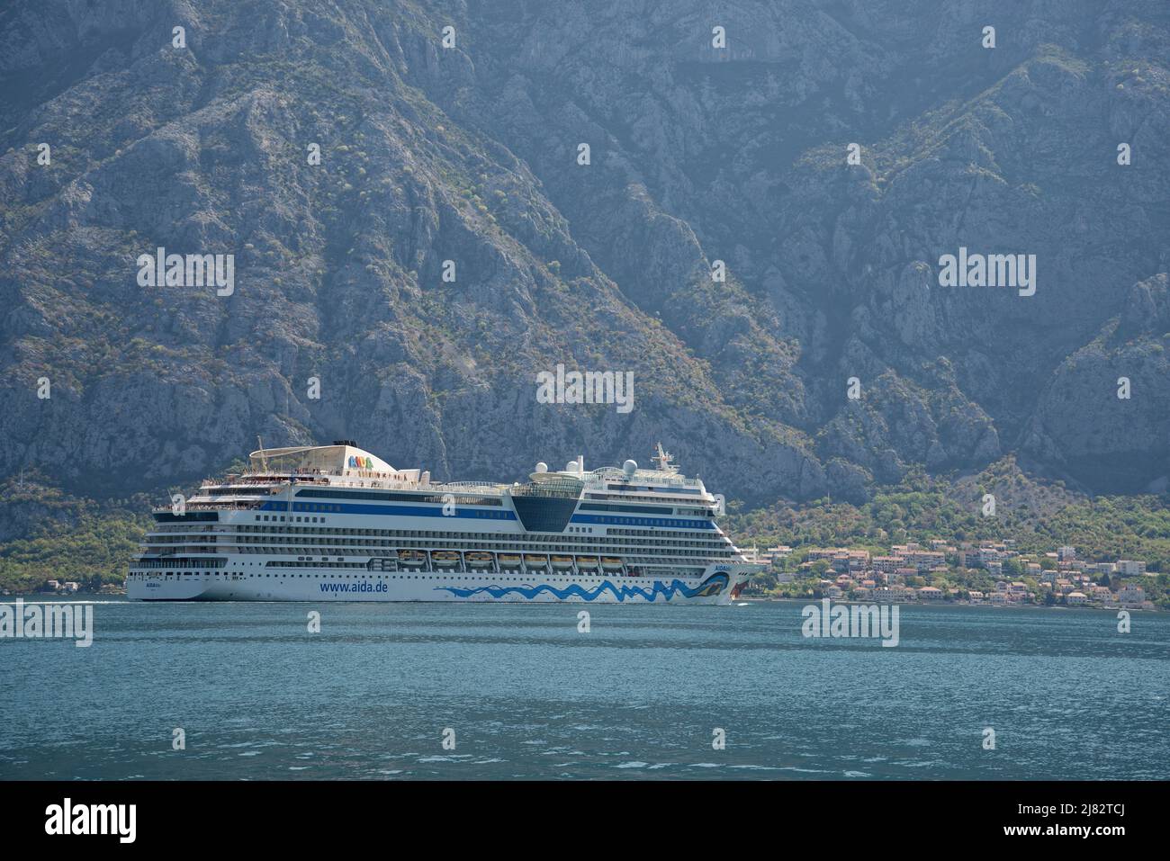 The Aida Blu cruise ship in the Bay of Kotor, Montenegro. A german ...