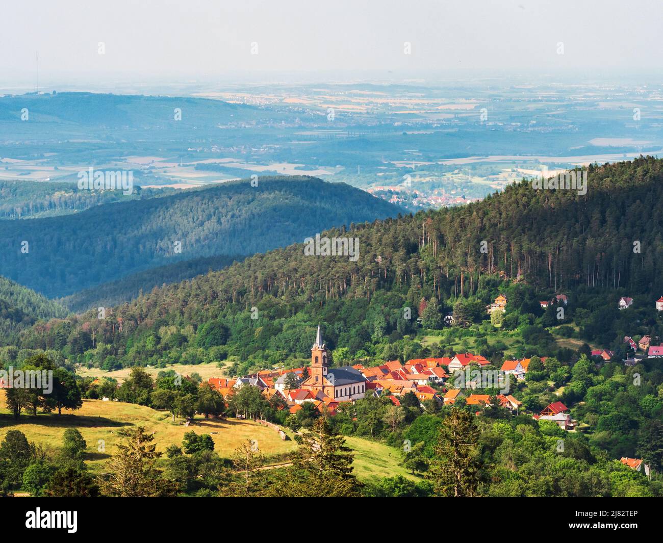Landscape of Alsace. The Vosges mountains, green meadows, beautiful ...