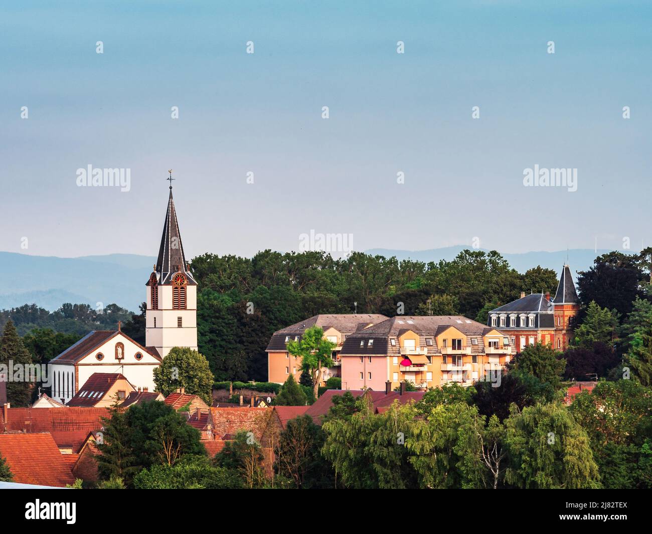 Landscape of Alsace. The Vosges mountains, green meadows, beautiful ...