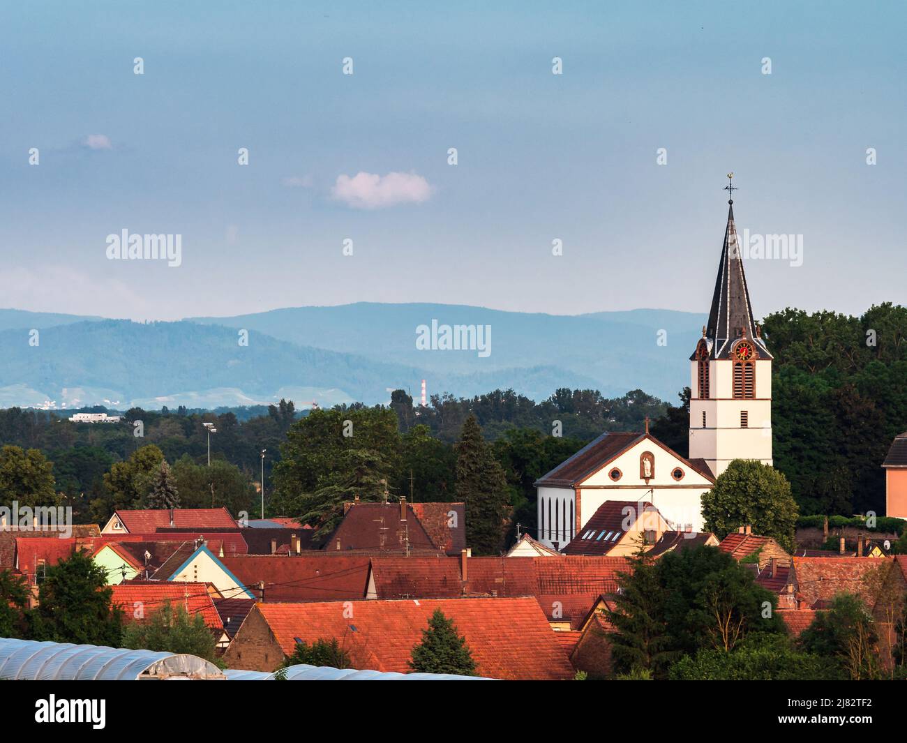 Landscape of Alsace. The Vosges mountains, green meadows, beautiful ...